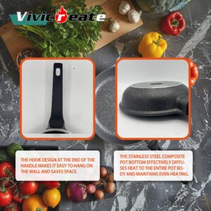 vivicreate cast aluminum deep fry pan with lid, Marble color non-stick coating, stainless steel bottom, long handle with rubber coating, European style deep fry pan, dishwasher machine (8 INCH)