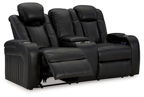 Signature Design by Ashley Caveman Den Power Reclining Loveseat with Console Love Seats, 75" W x 42" D x 42" H, Black