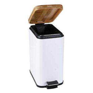 KASFDBMO Step Trash Can Garbage Rubbish Bin With Bamboo Lid Waste Container Bathroom Kitchen Office Decor, Black