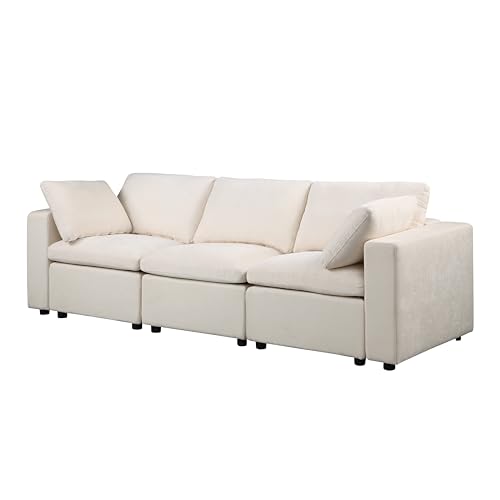 3 Seater Convertible Modular Sectional Sofa, Modern Reversible Chenille Upholstered Cloud Couch Sleeper Foam Sofá with Movable Seat for Home, Apartment Living Room