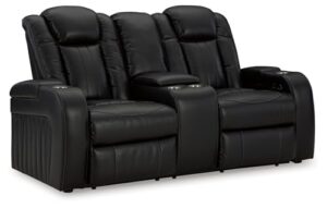 signature design by ashley caveman den power reclining loveseat with console love seats, 75" w x 42" d x 42" h, black