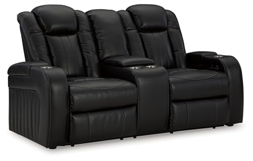 Signature Design by Ashley Caveman Den Power Reclining Loveseat with Console Love Seats, 75" W x 42" D x 42" H, Black