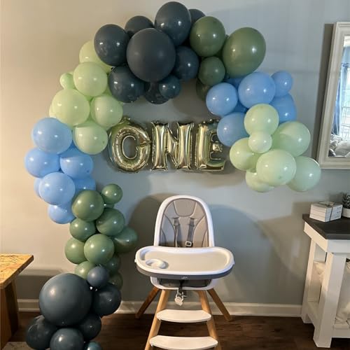 Dusty Green and Blue Balloon Arch Kit, 116pcs Slate Light Blue Sage Green Balloons Garland, Pastel Olive Blue Baby Green Balloon for Boys Girls Birthday Wedding Baby Bridal Shower Party Decorations