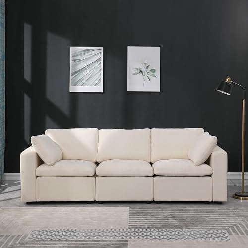 3 Seater Convertible Modular Sectional Sofa, Modern Reversible Chenille Upholstered Cloud Couch Sleeper Foam Sofá with Movable Seat for Home, Apartment Living Room