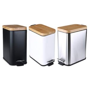 KASFDBMO Step Trash Can Garbage Rubbish Bin With Bamboo Lid Waste Container Bathroom Kitchen Office Decor, Black