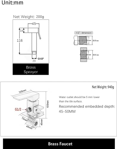 GTFDXJ Handheld Bidet Sprayer, Toilet Shower Kit, Brushed Gray Brass Bidet Toilet Sprayer Bidet Sprayer Kit, Toilet Sprayer with Hose and Mixing Valve