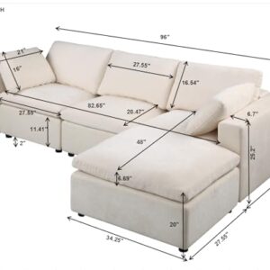 L-Shaped Modular Sectional Sofa Convertible Deep Seat Reversible Chaises Sofa&Couch, Chenille Upholstered Cloud Couch Full Foam Cushions Sofá with Movable Ottomans for Home, Apartment Living Room