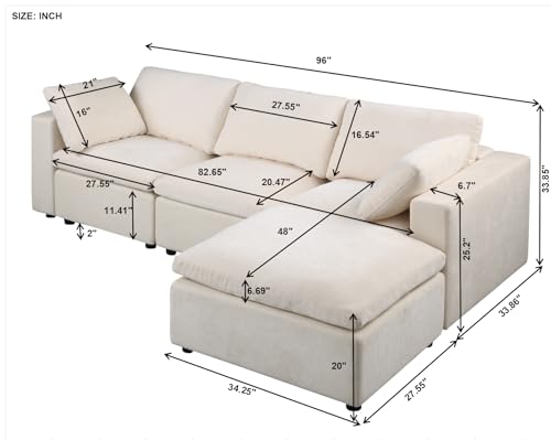 L-Shaped Modular Sectional Sofa Convertible Deep Seat Reversible Chaises Sofa&Couch, Chenille Upholstered Cloud Couch Full Foam Cushions Sofá with Movable Ottomans for Home, Apartment Living Room