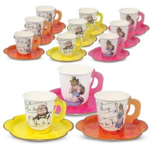 talking tables | 12 x alice in wonderland cup and saucer set, onderland 1st first birthday party supplies | mad hatter afternoon tea party decorations for kids baby shower, weddings