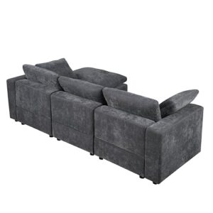 L-Shaped Convertible Modular Sectional Sofa, Modern Reversible Chaises Chenille Upholstered Cloud Couch Sleeper Foam Sofá with Movable Ottoman for Home, Apartment Living Room