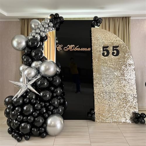 Black and Silver Balloon Garland Arch Kit with 3pcs Star Balloons, Silver and Black Balloon Confetti Latex Balloons for Birthday Wedding Graduation Baby Shower Disco Anniversary Party Decorations