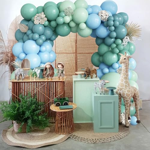 Dusty Green and Blue Balloon Arch Kit, 116pcs Slate Light Blue Sage Green Balloons Garland, Pastel Olive Blue Baby Green Balloon for Boys Girls Birthday Wedding Baby Bridal Shower Party Decorations