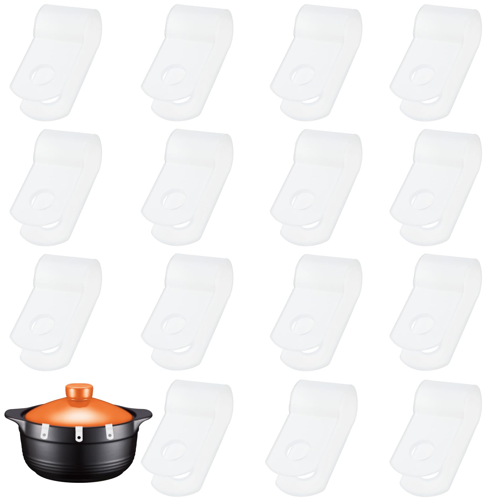 15 PACK Dutch Oven Lid Protector Clips, Replacement Plastic Pan Clips for Stacking Cookware Protectors, Plastic Bumpers for Display and Storage, and Stacking of Dutch