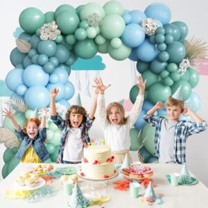 Dusty Green and Blue Balloon Arch Kit, 116pcs Slate Light Blue Sage Green Balloons Garland, Pastel Olive Blue Baby Green Balloon for Boys Girls Birthday Wedding Baby Bridal Shower Party Decorations