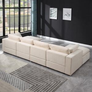 U-Shaped Oversized Chenille Upholstered Modular Sectional Sofa Modern Reversible Chaises Cloud Couch Convertible Living Room Sleeper Sofabed with Movable Ottomans for Home, Apartment