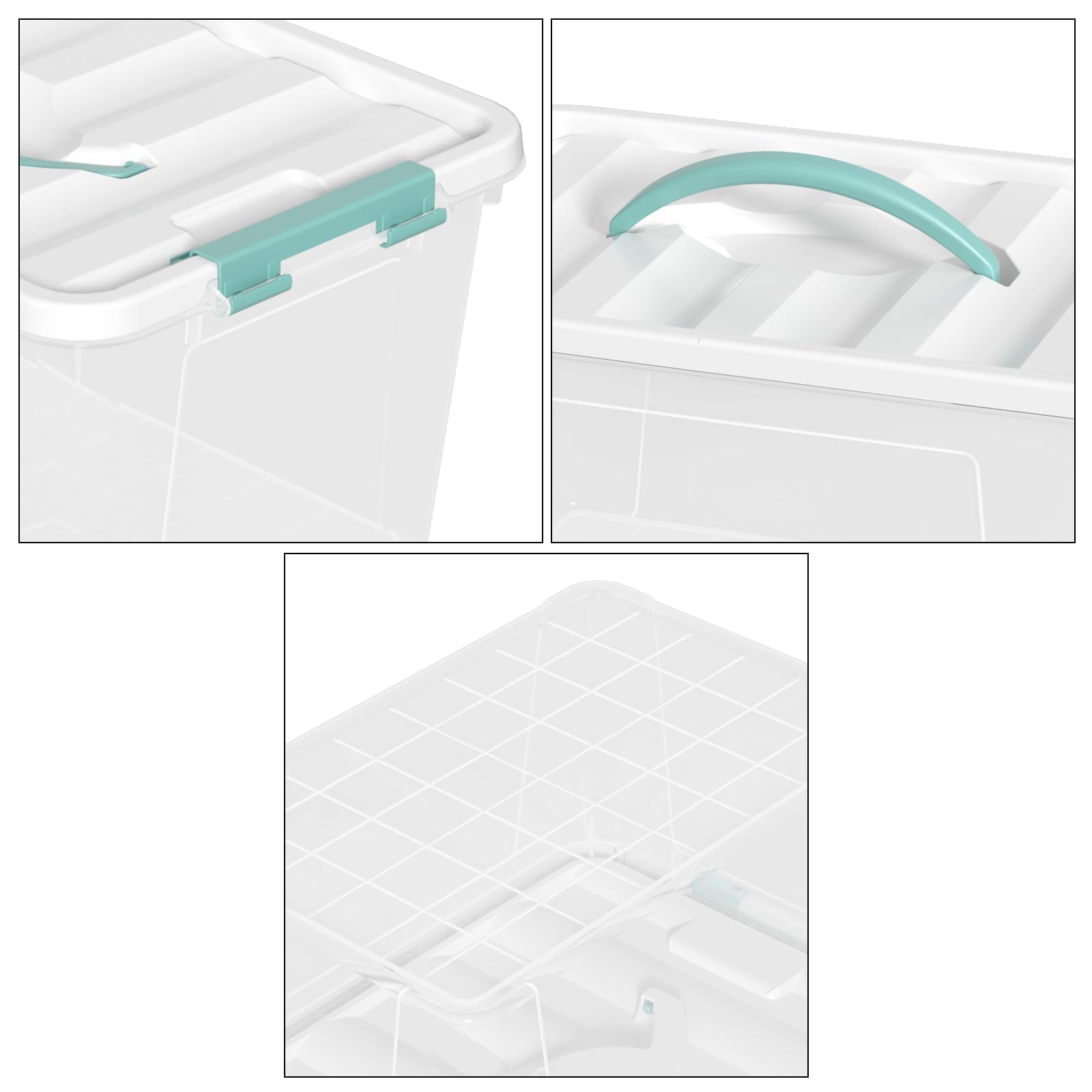 Vababa 14 L Clear Latch Storage Bins with Top Handle, 4 Pack Plastic Storage Box with Lid