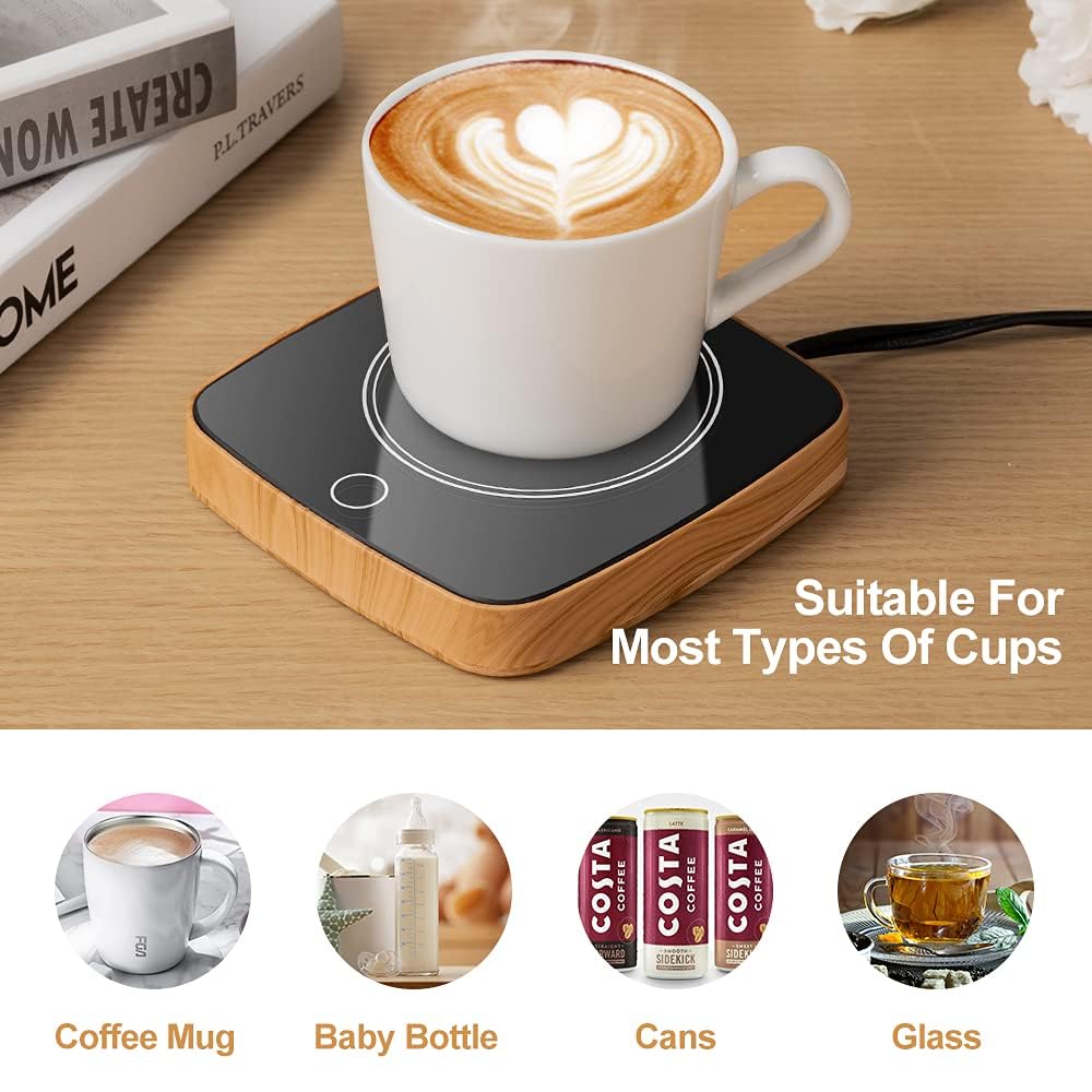 Defashun Coffee Mug Warmer Waterproof Smart Cup Warmer with 3 Temperature Setting for Warming & Heating Coffee, Beverage, Milk, Tea and Hot Chocolate (Wood Grain)