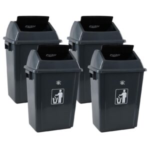 fabnati 18 gallon plastic garbage can with swing lid, 4 pack extra large trash can, gray