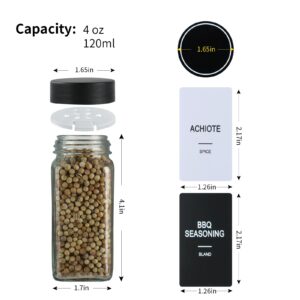 GMAMXD 24 Glass Spice Jars with Labels,Spice Jar Set,4oz Seasoning Containers,Spice Containers with Black Airtight Lids and Shaker Lids,Square Empty Spice Bottles, 492 Labels,2 Marker Pens,1 Funnel