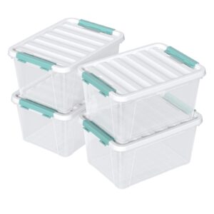 vababa 20 l plastic latch storage box with lid, 4-pack clear small storage bin