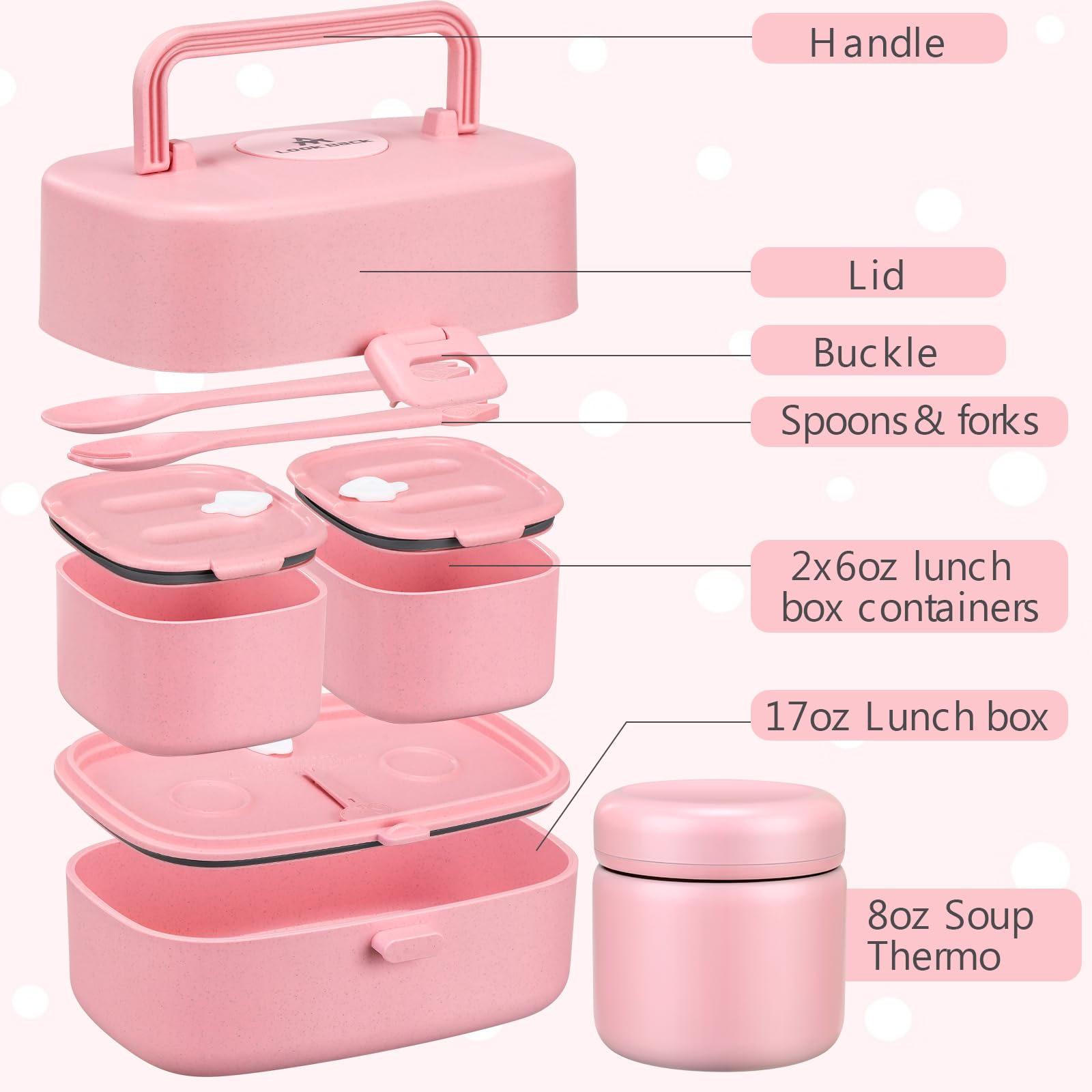 Bento Lunch Box with 8oz Soup Thermo for Kids Leak-Proof Food Containers 3 Compartments with Lunch Bag and Insulated Hot Food Jar for School Outdoors Office