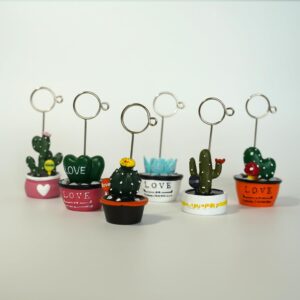 6 pack cute picture holder,table number holder for desk, adorable cactus shape desktop ornaments small place card holder, memo holder stand