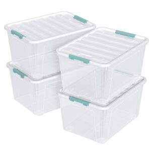 vababa 80 l large plastic storage tote with latch lids, 4-pack clear plastic storage bin with wheels