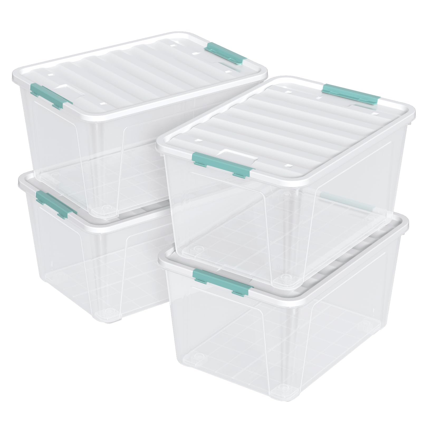 Vababa 80 L Large Plastic Storage Tote with Latch Lids, 4-Pack Clear Plastic Storage Bin with Wheels