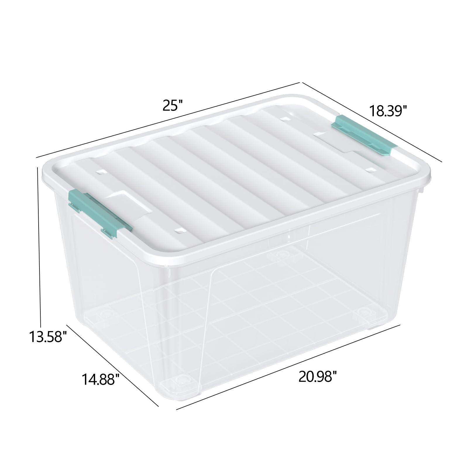 Vababa 80 L Large Plastic Storage Tote with Latch Lids, 4-Pack Clear Plastic Storage Bin with Wheels