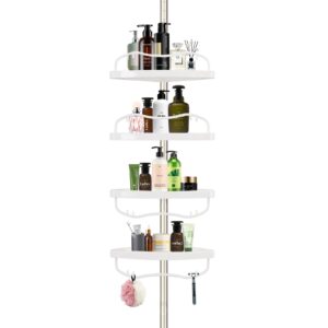 hosko shower caddy tension pole, 4-tier adjustable tension rod shower caddy corner, rustproof shower organizer corner shelf 54 to 114 inch