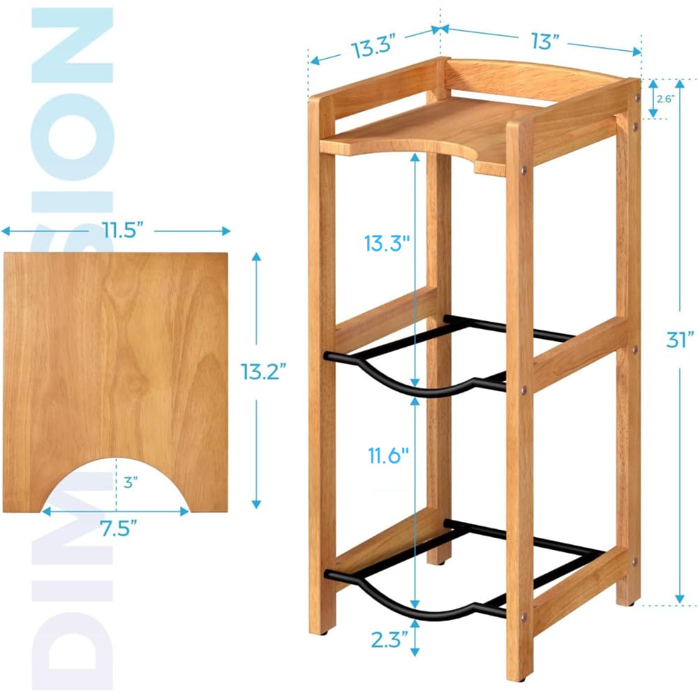 5 Gallon Water Jug Holder with Top Shelves, Natural Solid Wood Water Dispenser Stand 31"H, 3-Tiers 5 Gallon Water Jug Stand, Water Cooler Jug Rack, 5 Gallon Water Bottle Holder with 2 Slot & Top Shelf