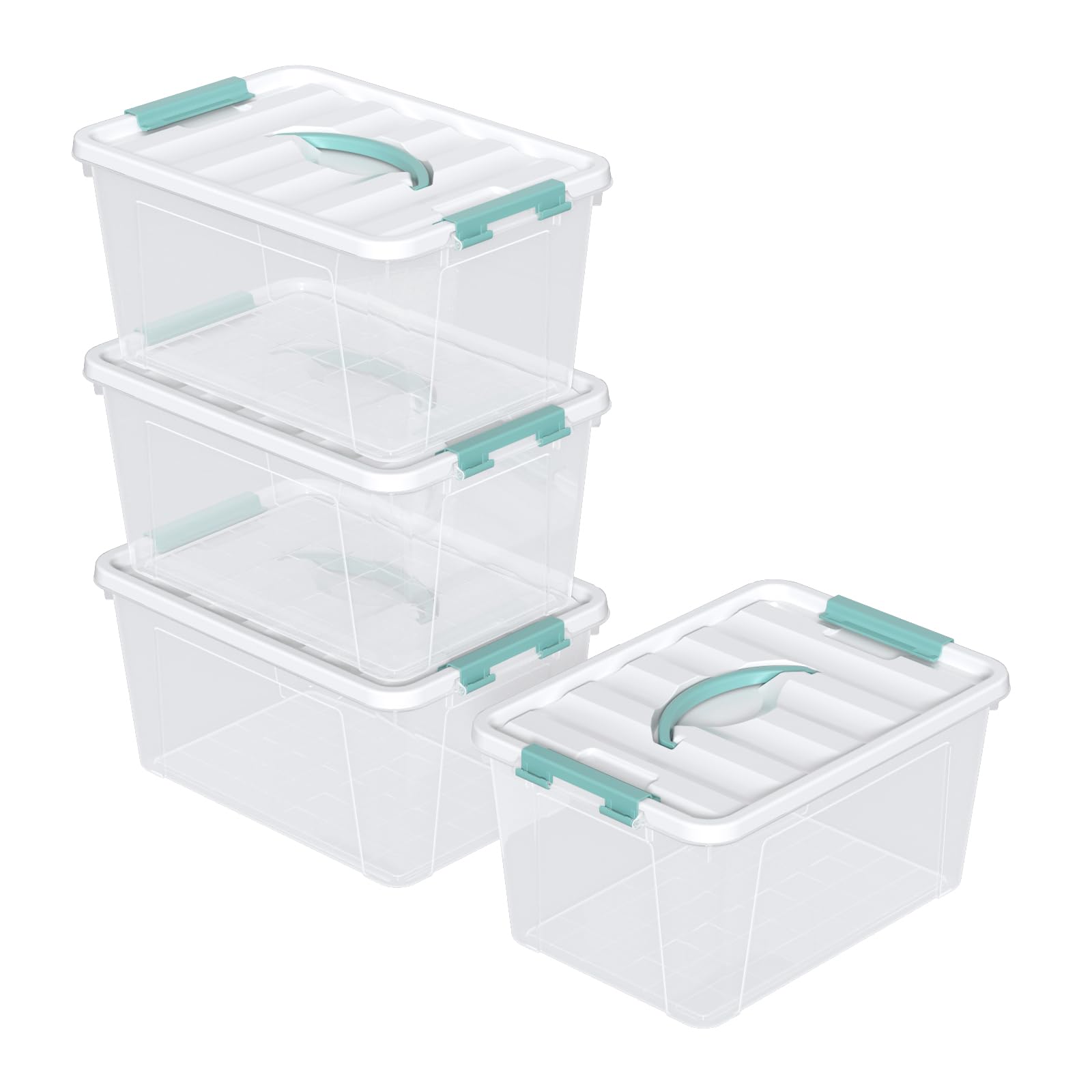 Vababa 14 L Clear Latch Storage Bins with Top Handle, 4 Pack Plastic Storage Box with Lid