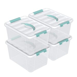 vababa 14 l clear latch storage bins with top handle, 4 pack plastic storage box with lid