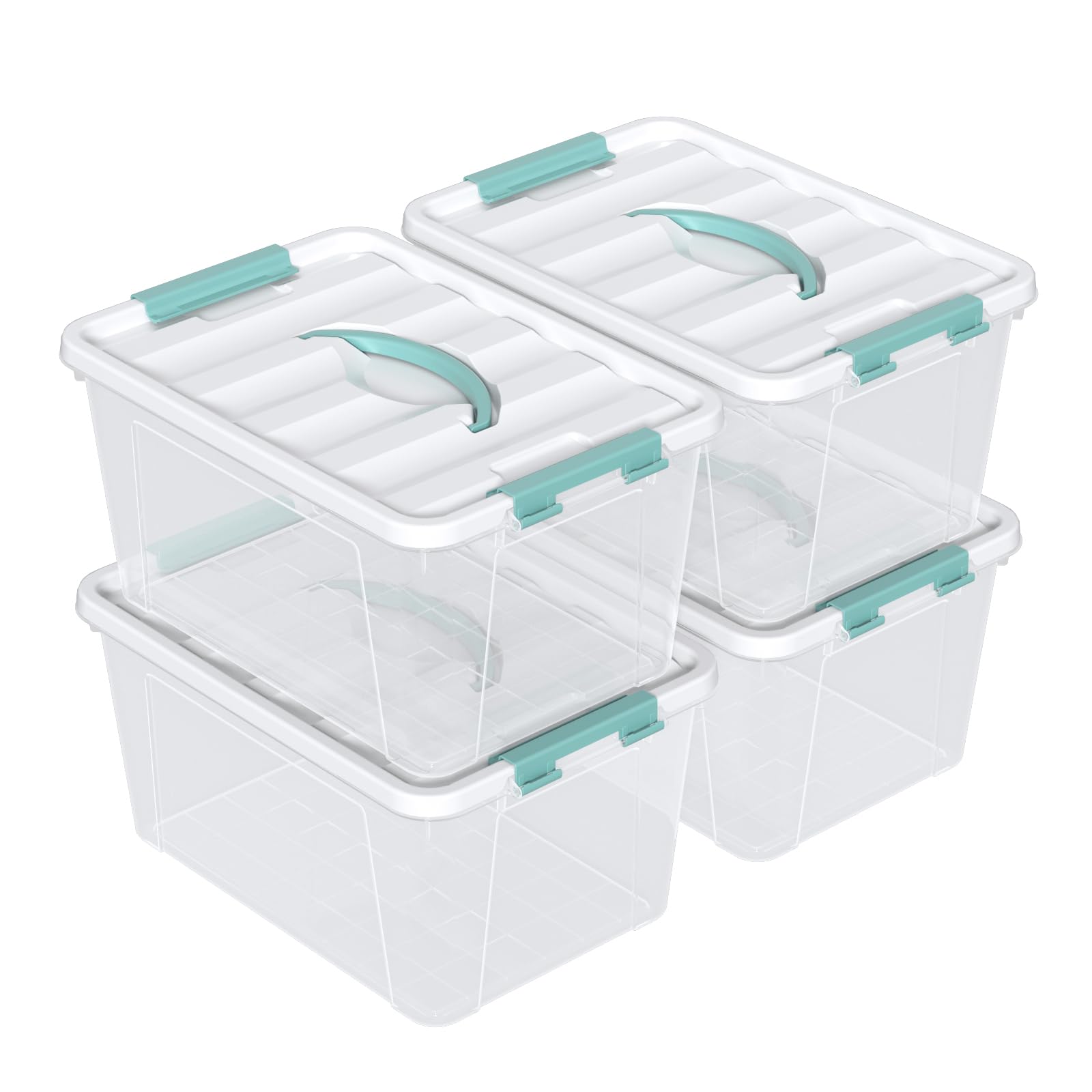 Vababa 14 L Clear Latch Storage Bins with Top Handle, 4 Pack Plastic Storage Box with Lid