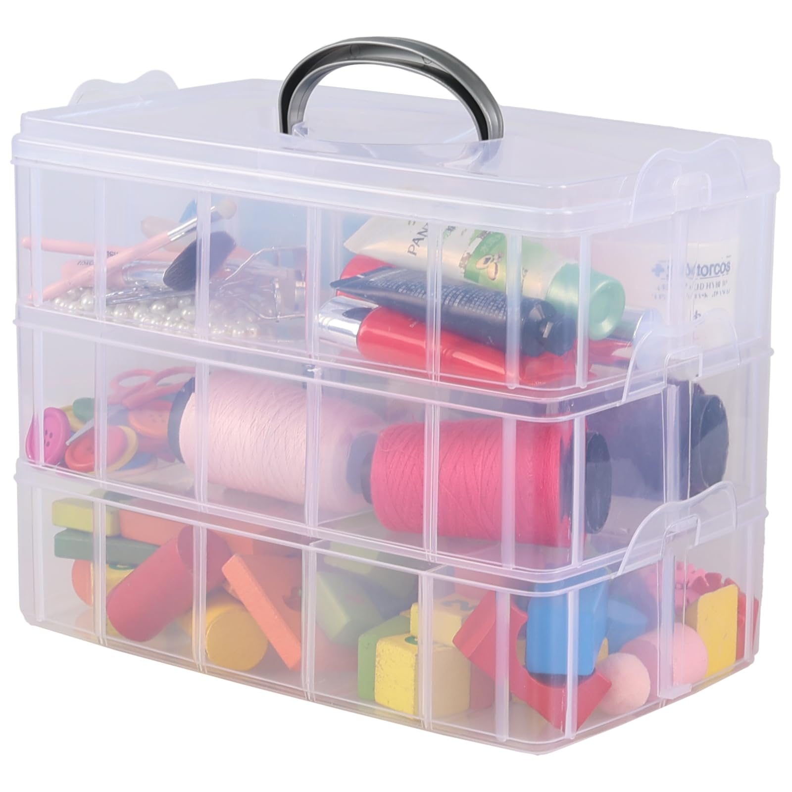 Kiddream 3-Tier Stackable Storage Container with dividers, Clear Plastic Boxes for Art Craft/Jewelry/Sewing Supplies, 30 compartments