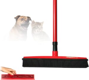 laaway indigopetco pet hair removal broom, retractable pet hair remover broom, pet hair removal tool, multi surface scraper rubber broom, pet hair remover rubber broom for carpet, mats, couch(red)