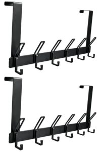 bwvweu behind door hooks,door back hooks with six double hooks for living room, bathroom, bedroom, kitchen hanging clothes, towels, hats (black 2 pack)