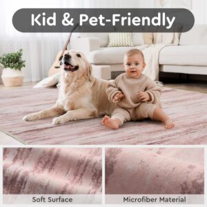 tchdio Pink Rug-5x7 Area Rugs for Living Room, Ultra Soft Washable Rugs for Bedroom Non Slip Nursery Rug, Kids Rug Playroom Carpet for Bedroom, Pink