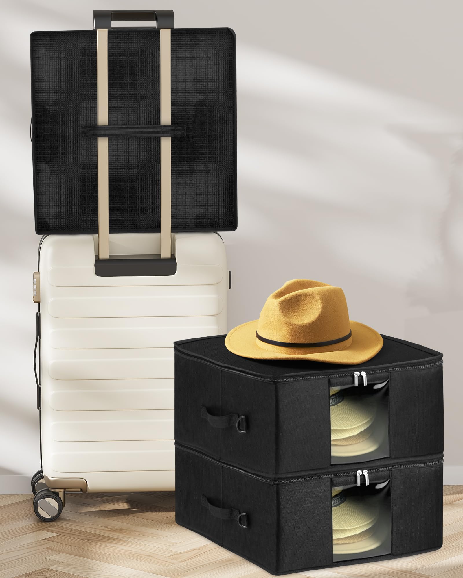 Teraves Large Hat Box for Women Storage, Sturdy Cowboy Hat Box Hat Travel Case, Stackable Hat Storage Box, Space Saver Hat Organizer for Closet, Black