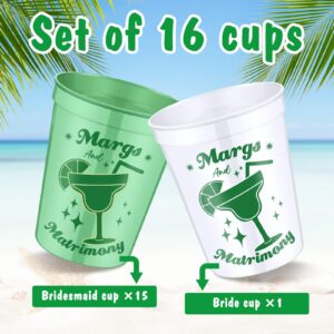 Ninehaoou 16 Pack Margs and Matrimony Bachelorette Party Cups Bachelorette Party Supplies 16oz Reusable Bridal Party Cups Cowgirl Cups Bridal Shower Favors for Groovy Bride Bridesmaid Bach Party