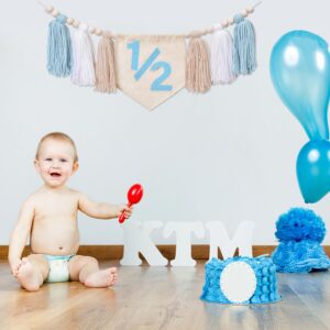 1/2 Birthday High Chair Banner - Dokuna Boys Half Birthday Party Decorations, Half Way to One Party Decorations, 1/2 Birthday High Chair Garland (Blue)