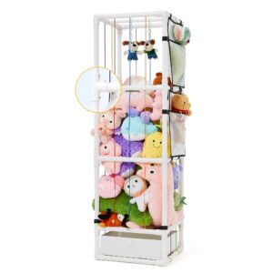 jootan stuffed animal zoo storage, (white) abs stuffed animal holder plush storage, stuffed animal cage for nursery playroom bedroom organize