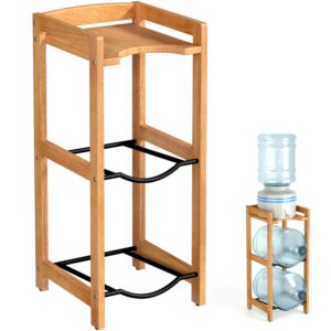 5 gallon water jug holder with top shelves, natural solid wood water dispenser stand 31"h, 3-tiers 5 gallon water jug stand, water cooler jug rack, 5 gallon water bottle holder with 2 slot & top shelf