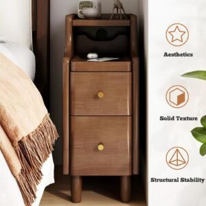 Delucuption Small Bedside Table Wood Nightstand for Bedroom Side Table with Storage No Assembly Required End Table Bedroom Furniture Organize Essentials(Walnut,11.8x15.7x19.7in)