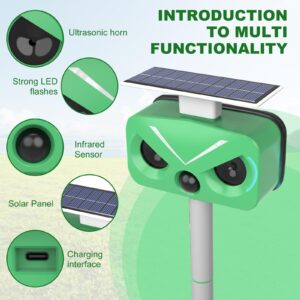 Upgraded Solar Ultrasonic Animal Repeller, Dog Outdoor, Cat Repeller for Squirrel, Raccoon, Skunk, Rabbit, Fox, Deer, Bird etc with Motion Detection, LED Flashing Light 028-2