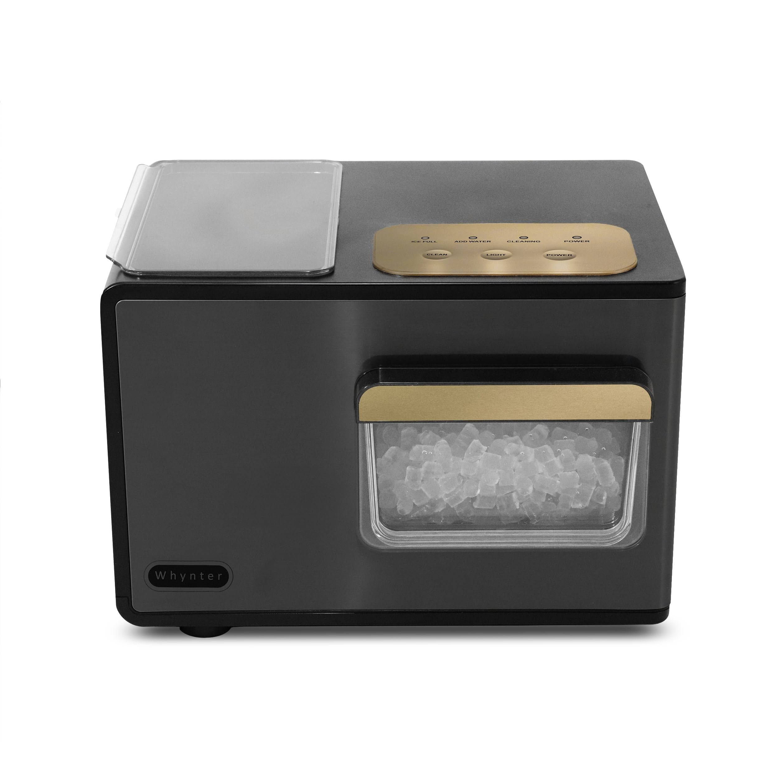 Whynter Nugget Ice Maker, Countertop Portable Ice Maker, IBX-388BG SonicSnö, Automatic Self-Cleaning with Removable Ice Drawer Compact Ice Maker, 40 lbs/24H, Black Stainless Steel and Gold