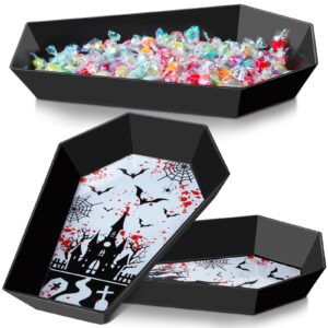 wiwiqing 2 pcs halloween candy bowl plastic coffin shaped serving tray spooky serving dish trick or treat candy platter for halloween party food storage charcuterie board serving supplies (castle)