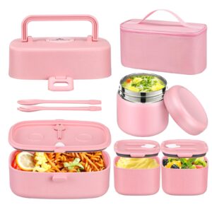 bento lunch box with 8oz soup thermo for kids leak-proof food containers 3 compartments with lunch bag and insulated hot food jar for school outdoors office