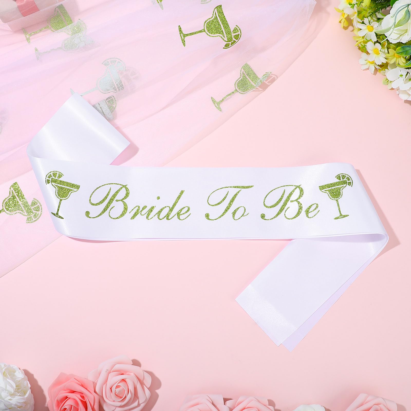 XunYee Margs and Matrimony Bachelorette Margarita Party Decoration Bride to Be Sash with Bachelorette Veil and Sash for Matrimony Bridal Shower Gift Wedding Supply