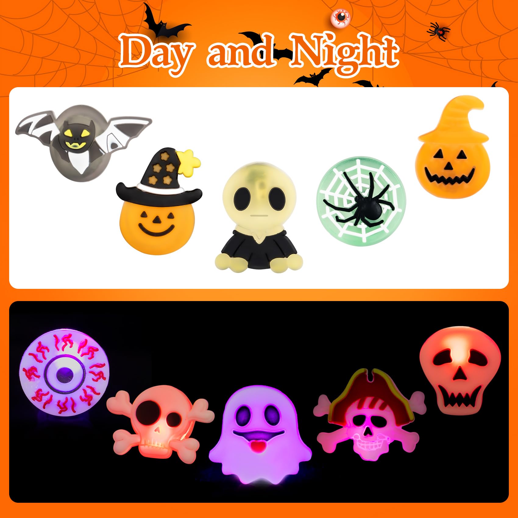 Ouddy Life 50Pcs Halloween Light up Rings for Kids, Glow in the Dark LED Flash Finger Lights Non-Candy Fillers Toys for Trick or Treat Prizes Party Favors Goodie Bag Stuffers